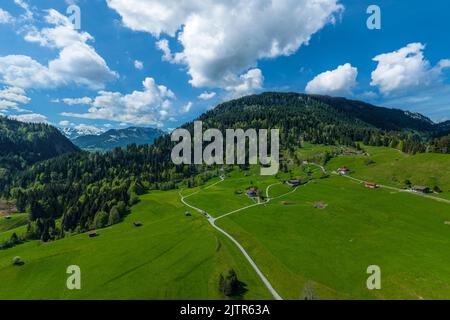 Aerial view to the region of Obermaiselstein in bavarian Allgaeu Stock ...