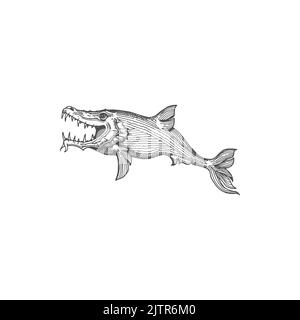 Cetus huge sea creature or sea monster isolated giant fish with jaws ...