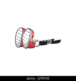 Cartoon foots with sneakers. Comic legs with shoes in walk, stand and ...