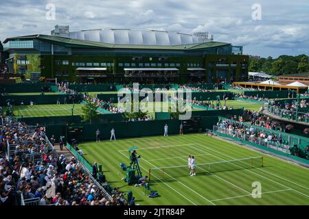 General Views of Court 12 with Casper Ruud and Albert Ramos-Vinolas at The Championships 2022 ...