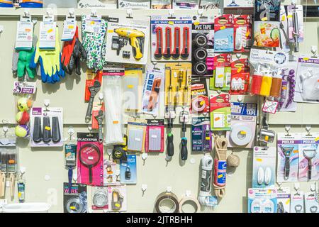 1 September 2022: Display of DIY tools in hardware store, London , UK ...