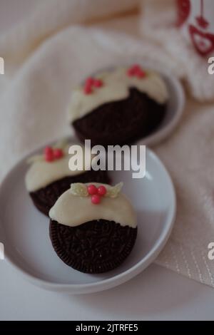 Chcocolate biscuits dipped in white chocolate and topped with candy ...