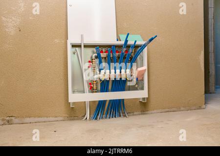 New brass distribution system manifold valves are mounted for central ...