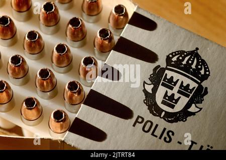 The Swedish police's new 9 mm Luger ammunition that the police use for ...