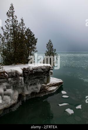 An ice cave on the shore of Lake Superior near Cornucopia, Wisconsin ...