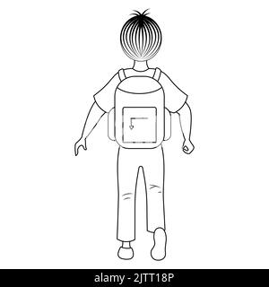 A schoolboy with a satchel for textbooks is running. Sketch. Vector ...