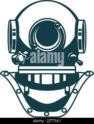 Helmet for diving or aqualung, sea diver retro scuba, vector icon ...