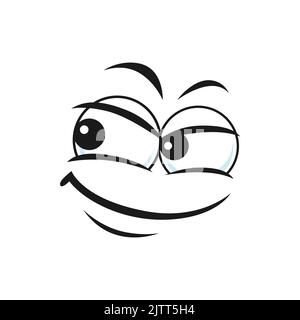 Cartoon face, smirk or simper emoji, vector funny facial expression ...