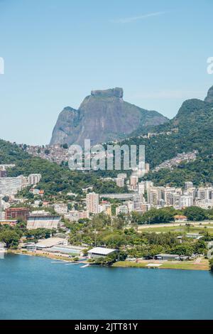 Gavea Stone seen from Rodrigo de Freitas lagoon in Rio de Janeiro ...