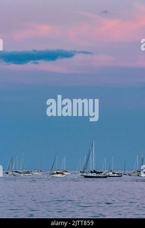 Beverly Harbor Overlook Pink Clouds Reflecting in Water Moored ...