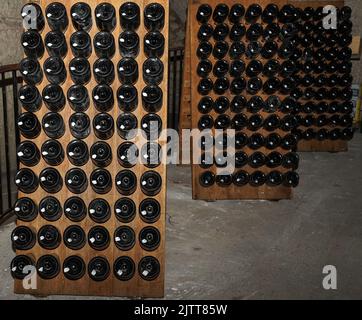 Pupitre de Remuage for riddling sparkling wine, Catalonia, Spain Stock ...