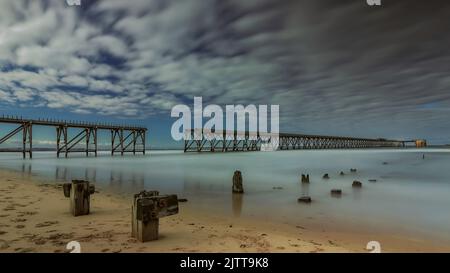 Long exposure shot of Steetley Pier in Hartlepool Stock Photo - Alamy