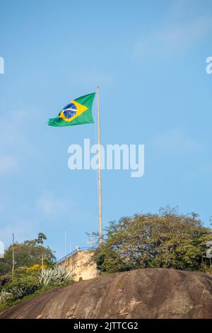 Brazil flag on top of the rudder stone in Rio de Janeiro Brazil Stock ...