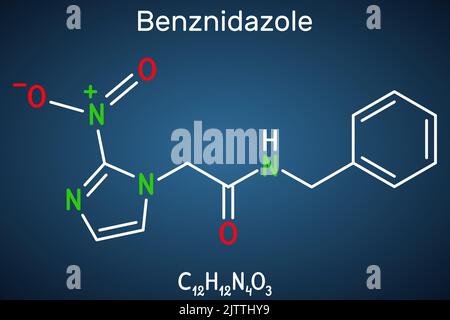 Benznidazole molecule. It is antiparasitic drug used in the treatment ...