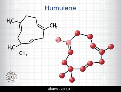 Humulene, alpha-humulene or α-caryophyllene molecule. It is component ...
