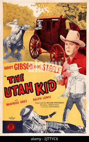 The Cowboy Kid poster is a vintage advertisement depicting a young ...