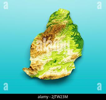 A 3d illustration of the Mauritius Map with shaded relief on white ...