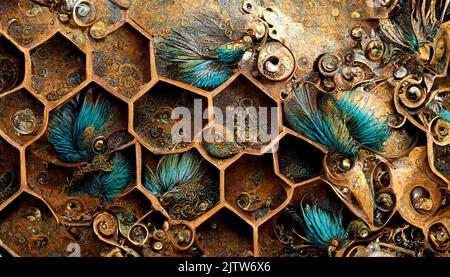 A background illustration composed of a Honeycomb pattern made of iron ...