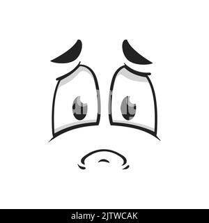 Cartoon sad face, vector plaintive look, unhappy or upset emoji ...