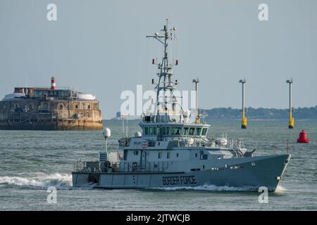 HMC Vigilant a Border Agency (Customs) cutter moored in Cowes Harbour ...