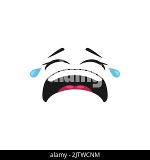 Cartoon crying face with tears dripping from eyes. Upset emoji, vector ...