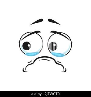 Cartoon sad face, vector plaintive look, unhappy or upset emoji ...