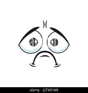 Cartoon sad face, vector plaintive look, unhappy or upset emoji ...