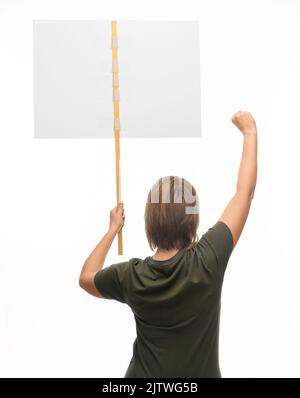 woman with poster protesting on demonstration Stock Photo - Alamy