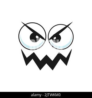Cartoon villain face vector emoji with angry eyes and sharp teeth ...