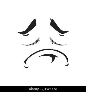 Cartoon sad face, vector plaintive look, unhappy or upset emoji ...