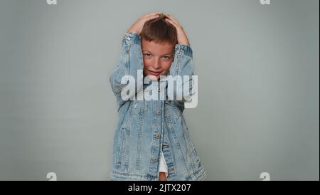 Child boy SHOCK reaction with despair. Emotional kid reacting with ...