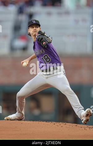 Colorado Rockies starting pitcher Ryan Feltner throws against the ...