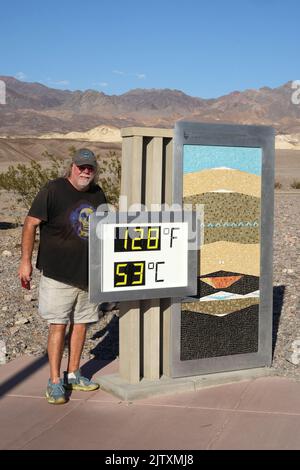 Jay Christensen of Sherman Oaks, Calif. poses with the thermometer at ...