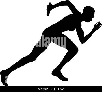 female runner running relay baton black silhouette Stock Vector Image ...