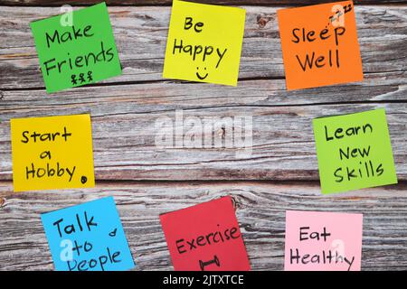 healthy lifestyle reminders, a set of colorful notes, personal ...