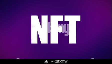 Digital image of purple nft text banner over microprocessor connections ...