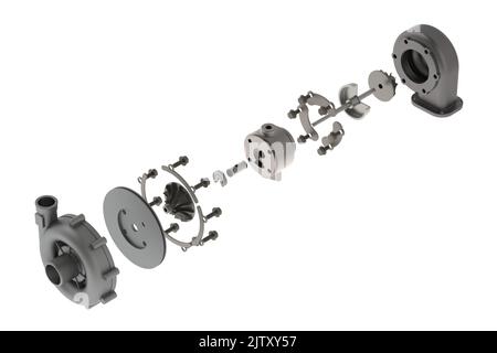Turbocharger car booster 3D rendering exploded view Stock Photo - Alamy
