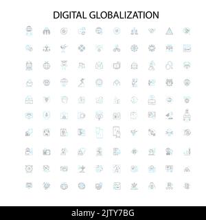 Digital globalization linear icons set. Connectivity, Interdependence, Integration ...