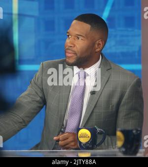 September 01, 2022 Michael Strahan on the set of Good Morning America ...