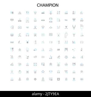 Champion linear icons set. Winner, Leader, Hero, Victorious, Top ...