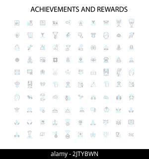 achievements icons, signs, outline symbols, concept linear illustration ...