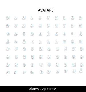 Avatars concept illustration, linear icons, line signs set, vector ...