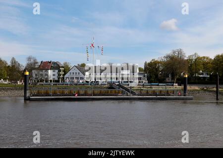 Wedel, Germany 05 01 2022. Welcome point "willkommen höft" Elbe River ...