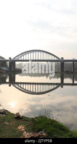 The Early Morning View of Bridge Refection in Tunga River, Tirthahalli ...