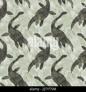 Green hand drawn plesiosaur dinosaur seamless pattern. Gender Neutral ...