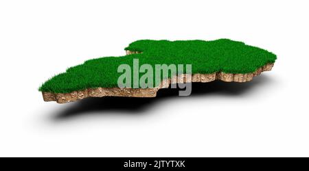 A 3d map of Uganda soil land geology cross section with green grass and ...