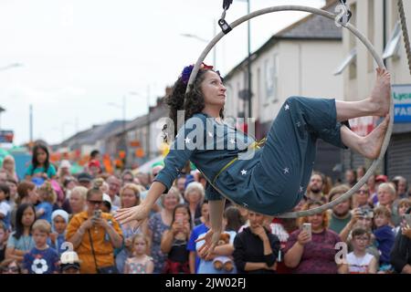 Acrobats from No Fit State Circus at the Clifton Street Festival, 2022 ...