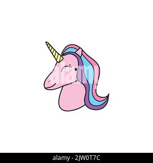 Unicorn color contour portrait. Unicorn head in front view vector ...