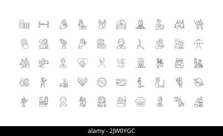Supporting people linear icons, signs, symbols vector line illustration ...