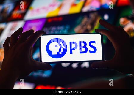 In this photo illustration, a PBS logo is seen displayed on a ...